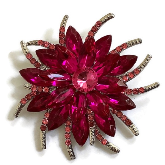 Jewelry | Large Pink Rhinestone Flower Brooch | Poshmark